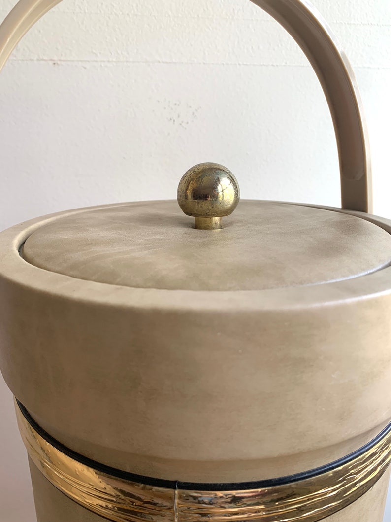 Vintage Vinyl Ice Bucket / Shelton Ware Ice Bucket / Tall Beige Ice ...