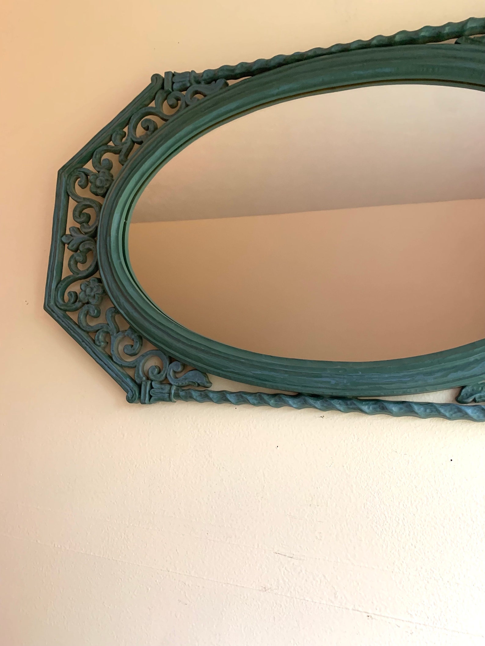 Vintage Blue Ornate Syroco Mirror / Syroco Oval Mirror / Vintage ...