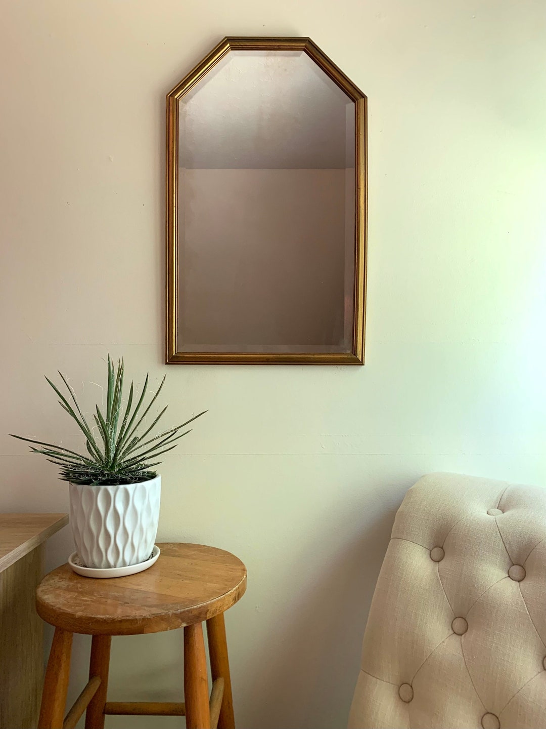 Vintage Gold Gilded Geometric Mirror / Beveled Wooden Mirror / Vintage ...