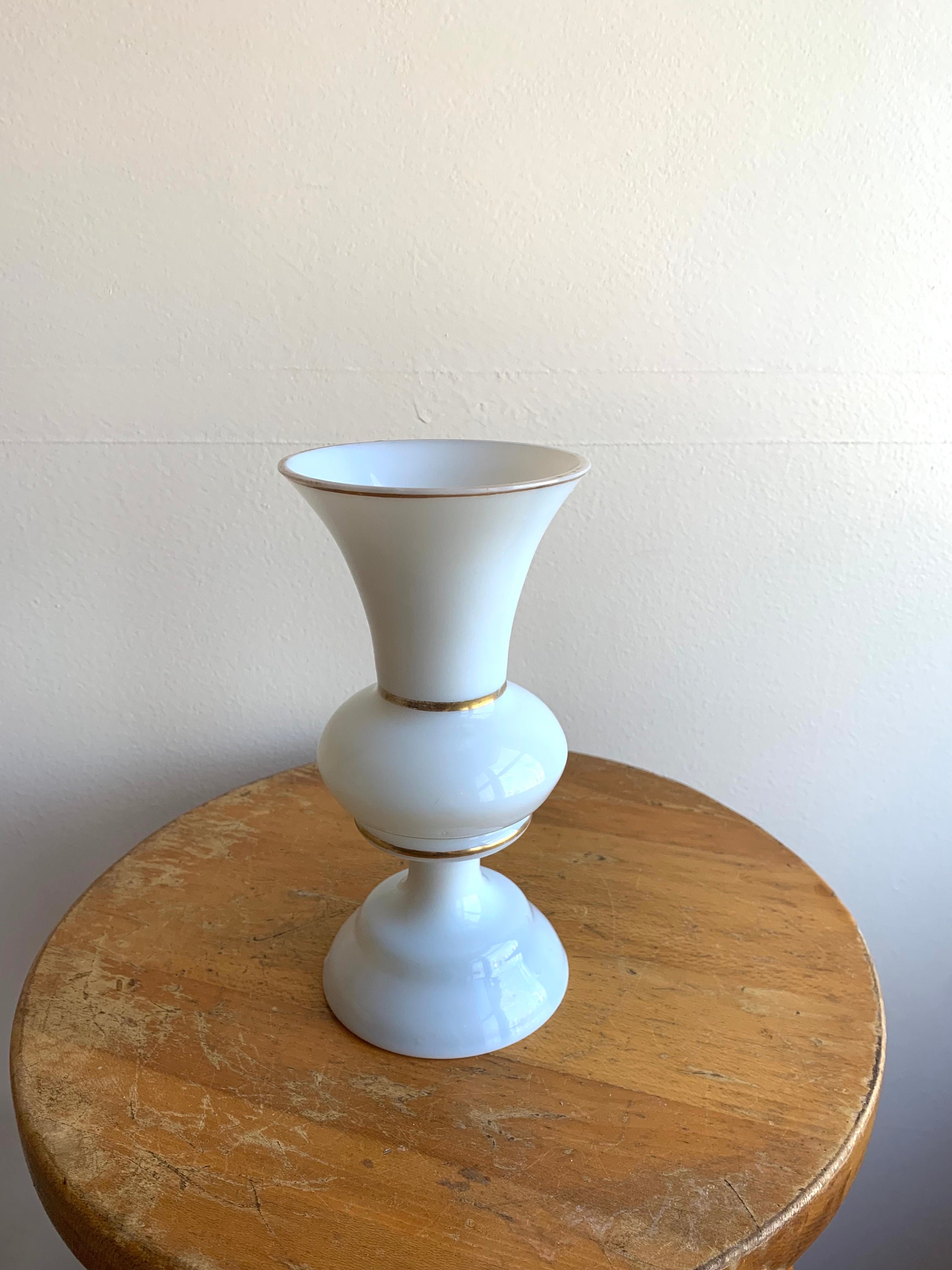 Vintage White Opaline Vase With Gold Trim/ Vintage Bristol Glass Vase ...