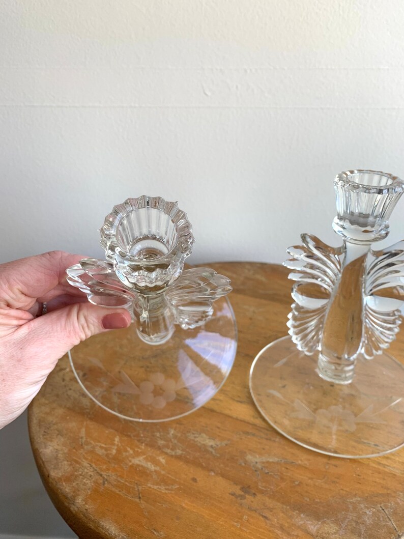 Vintage Art Deco Crystal Candlesticks: Clear Glass Candleholders - Etsy