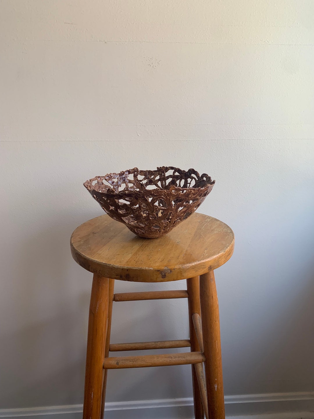 Vintage Sculpted Clay Bowl / Unique Handmade Clay Bowl / Brown ...