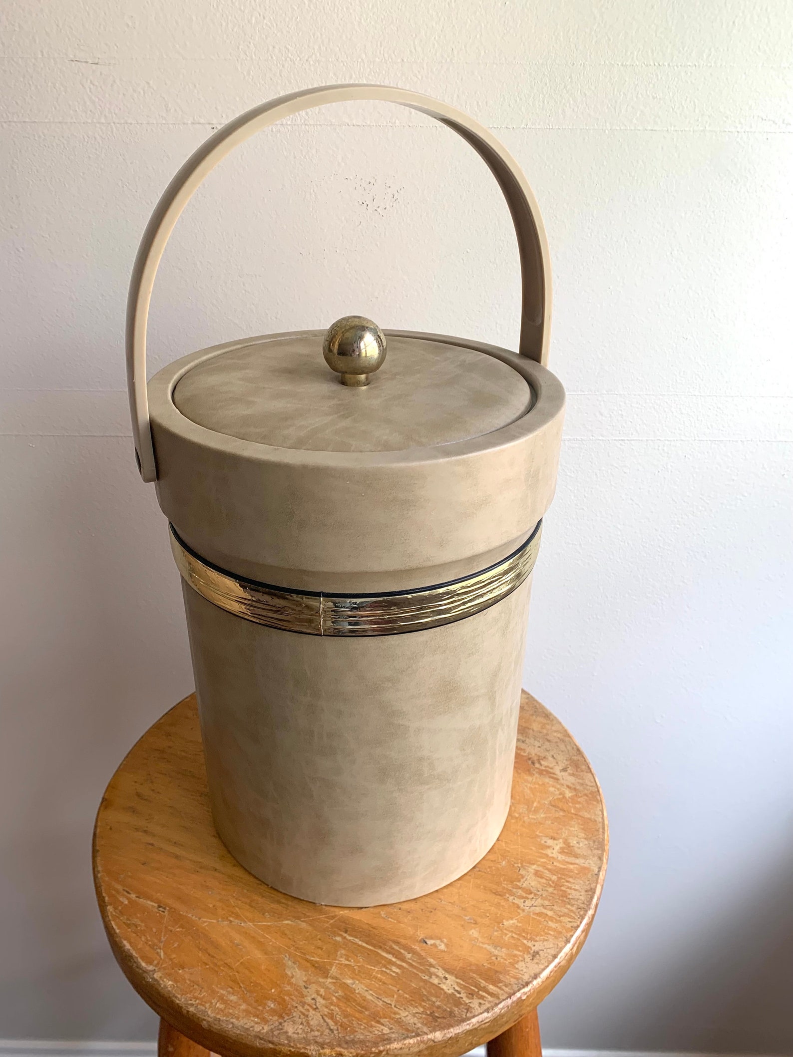 Vintage Vinyl Ice Bucket / Shelton Ware Ice Bucket / Tall Beige Ice ...