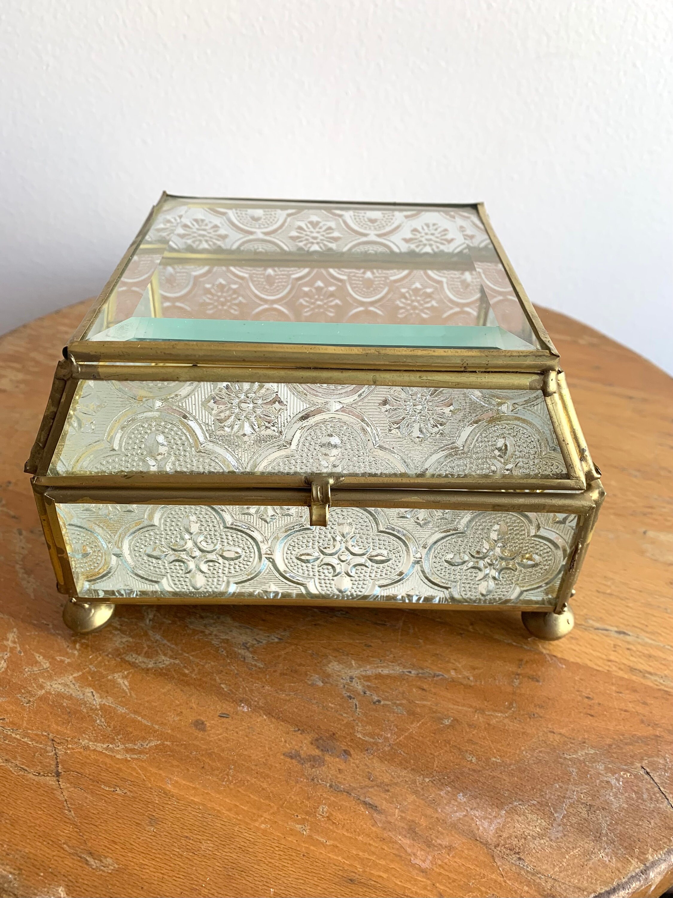 Vintage Glass and Brass Jewelry Box / Mirrored Jewelry Holder / Vintage ...