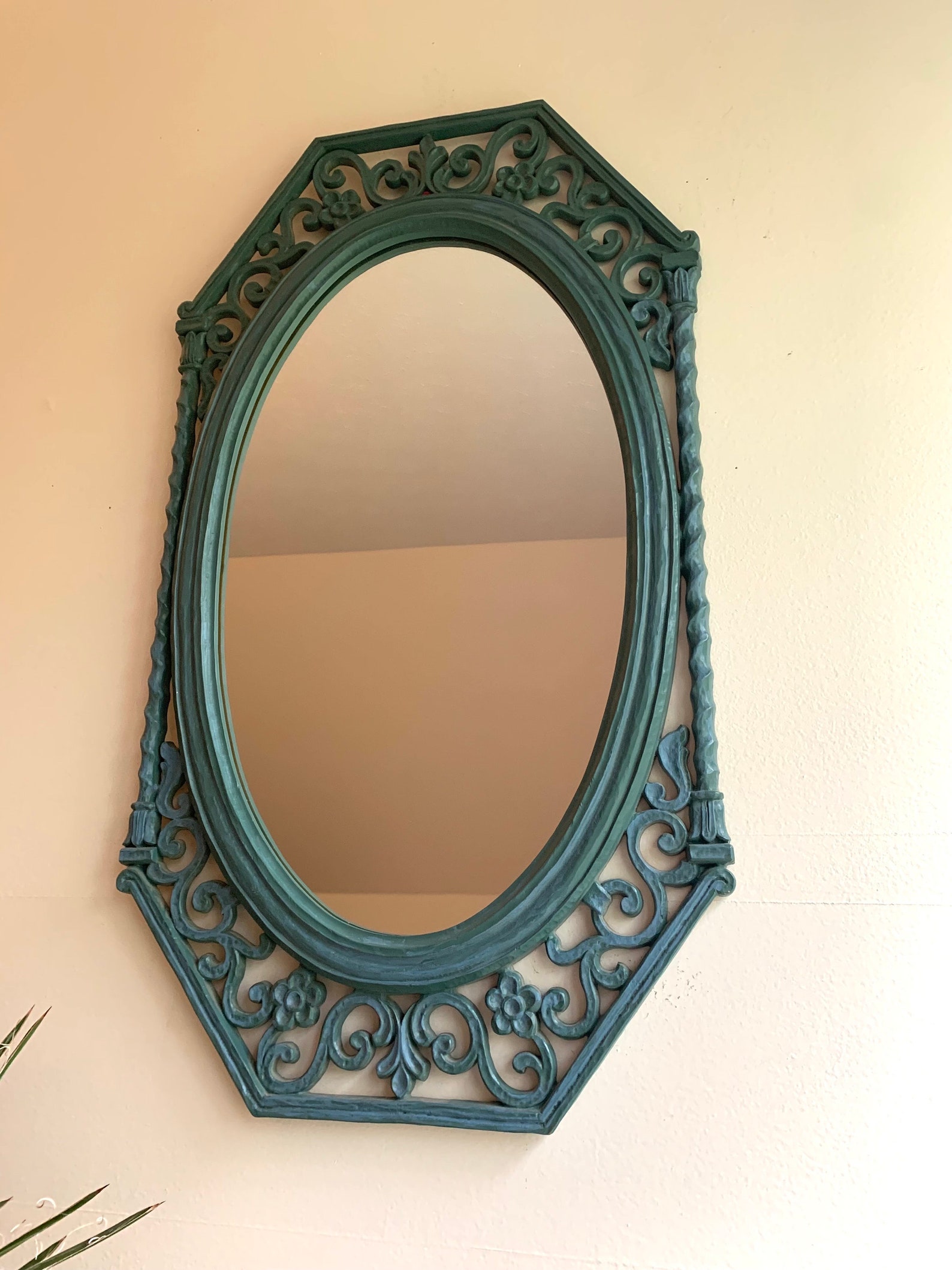 Vintage Blue Ornate Syroco Mirror / Syroco Oval Mirror / Vintage ...