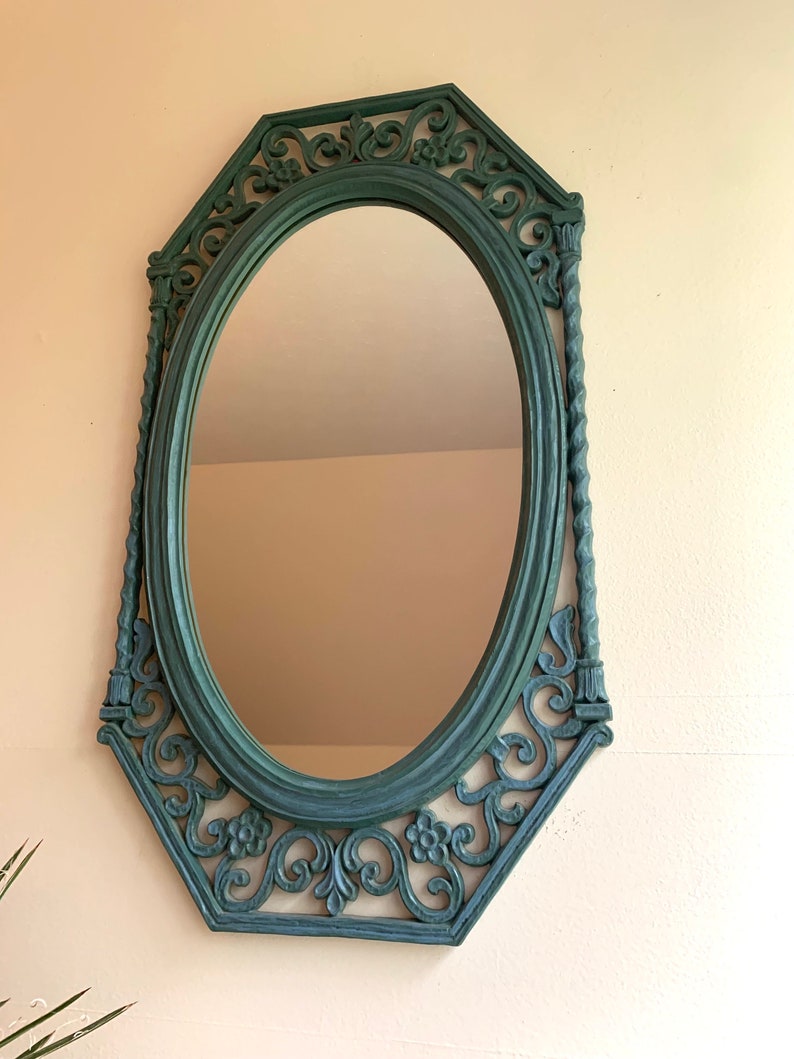 Vintage Blue Ornate Syroco Mirror / Syroco Oval Mirror / Vintage ...