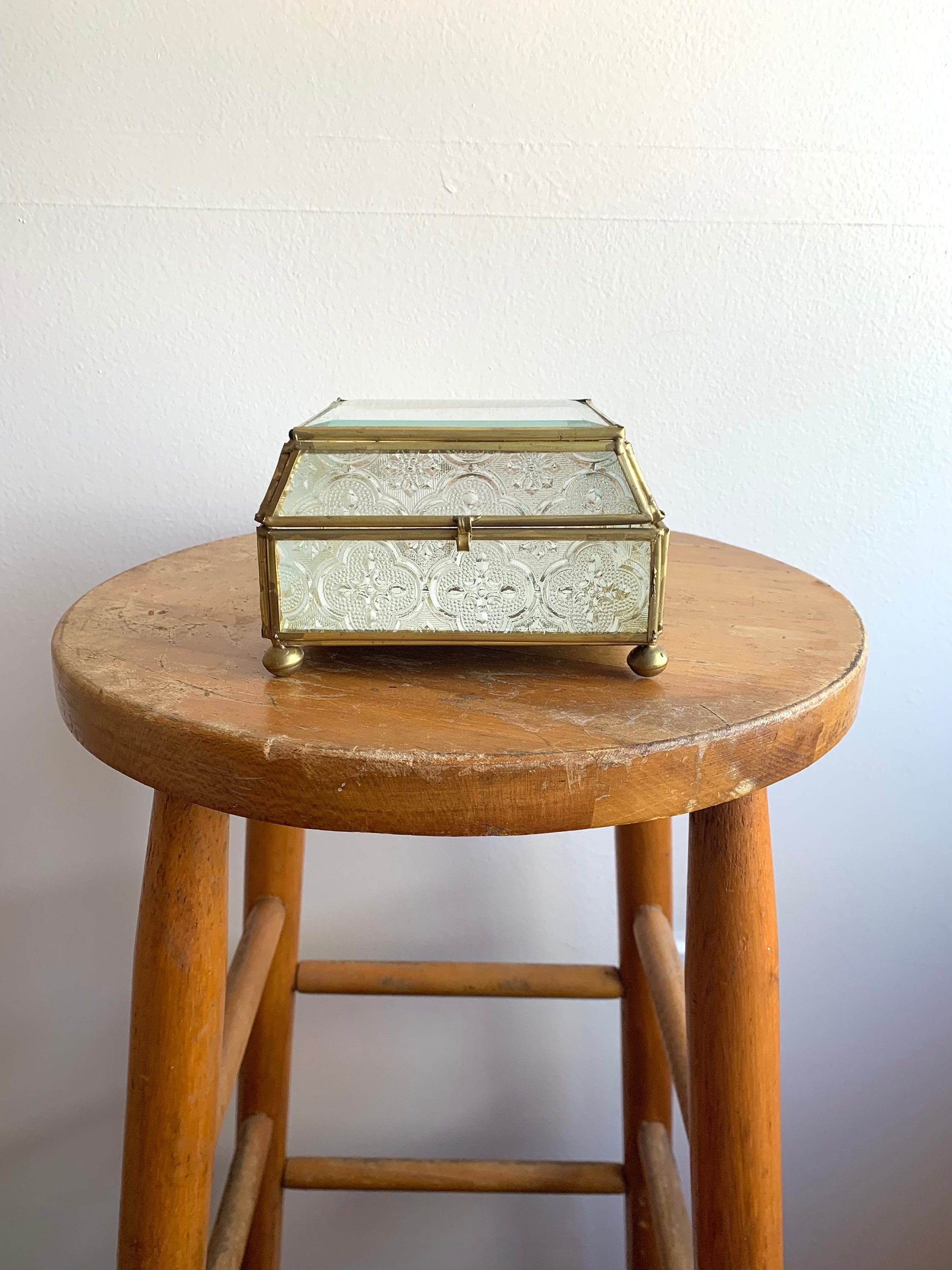 Vintage Glass and Brass Jewelry Box / Mirrored Jewelry Holder / Vintage ...
