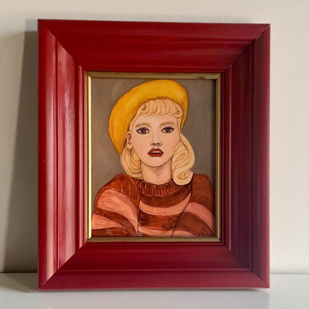 French Girl With Beret Art Print: Red Vintage Wood Frame With Signed ...