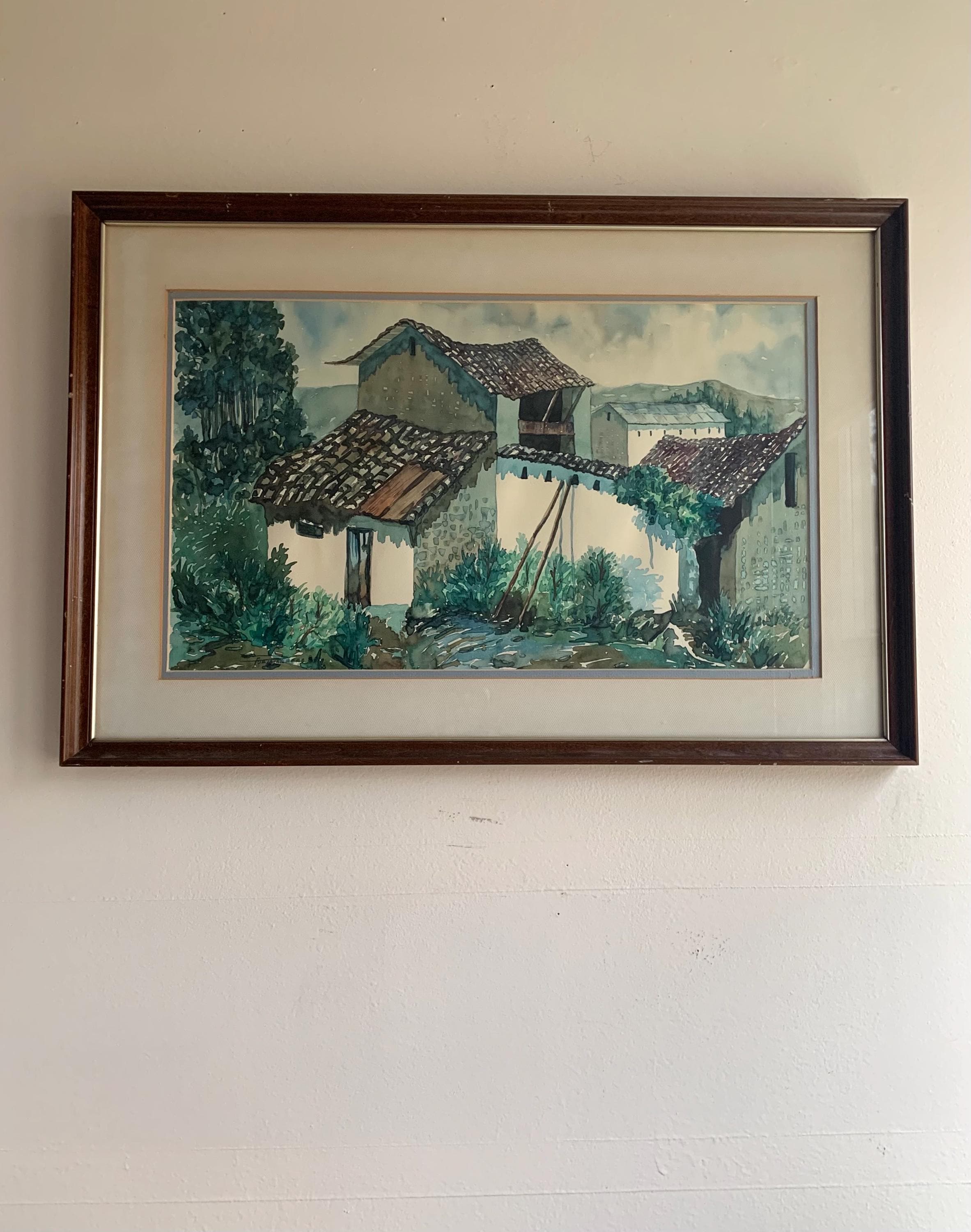 Vintage Peru Village Watercolor Painting - Signed Framed Landscape - Etsy