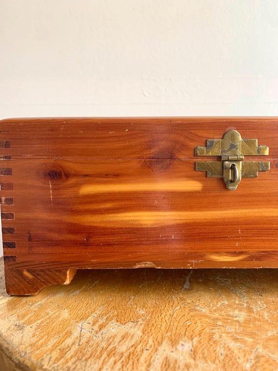 Vintage Carved Cedar Storage Box / Cedar Box with Lan… - Gem