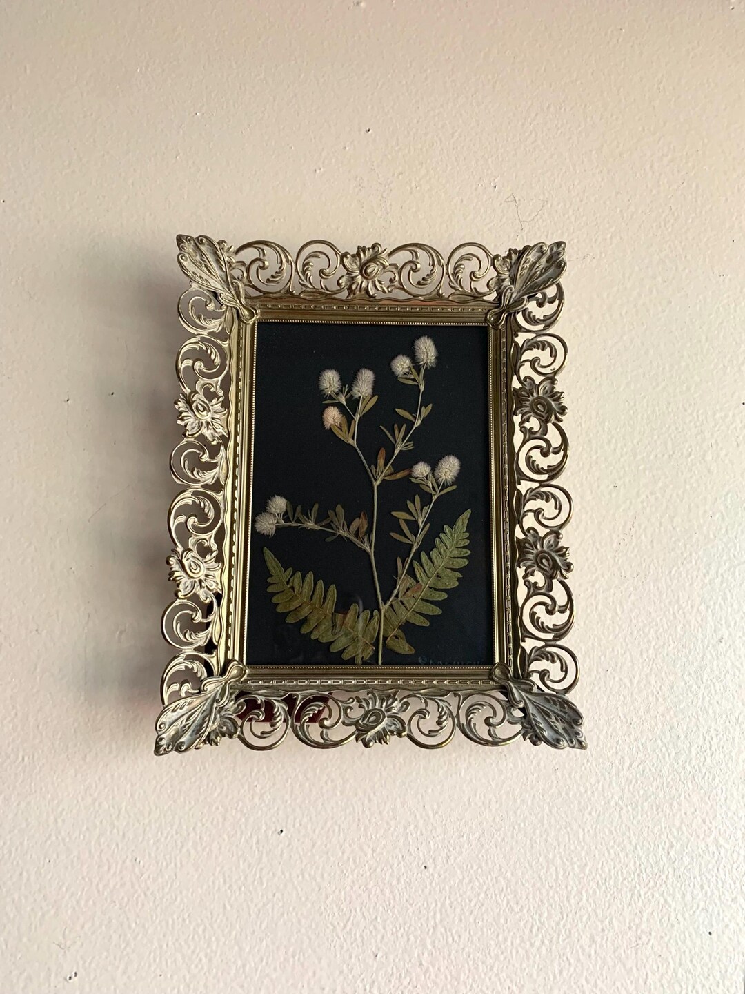Vintage Gold Filigree Framed Flowers / Pressed Flower Art / Botanical ...