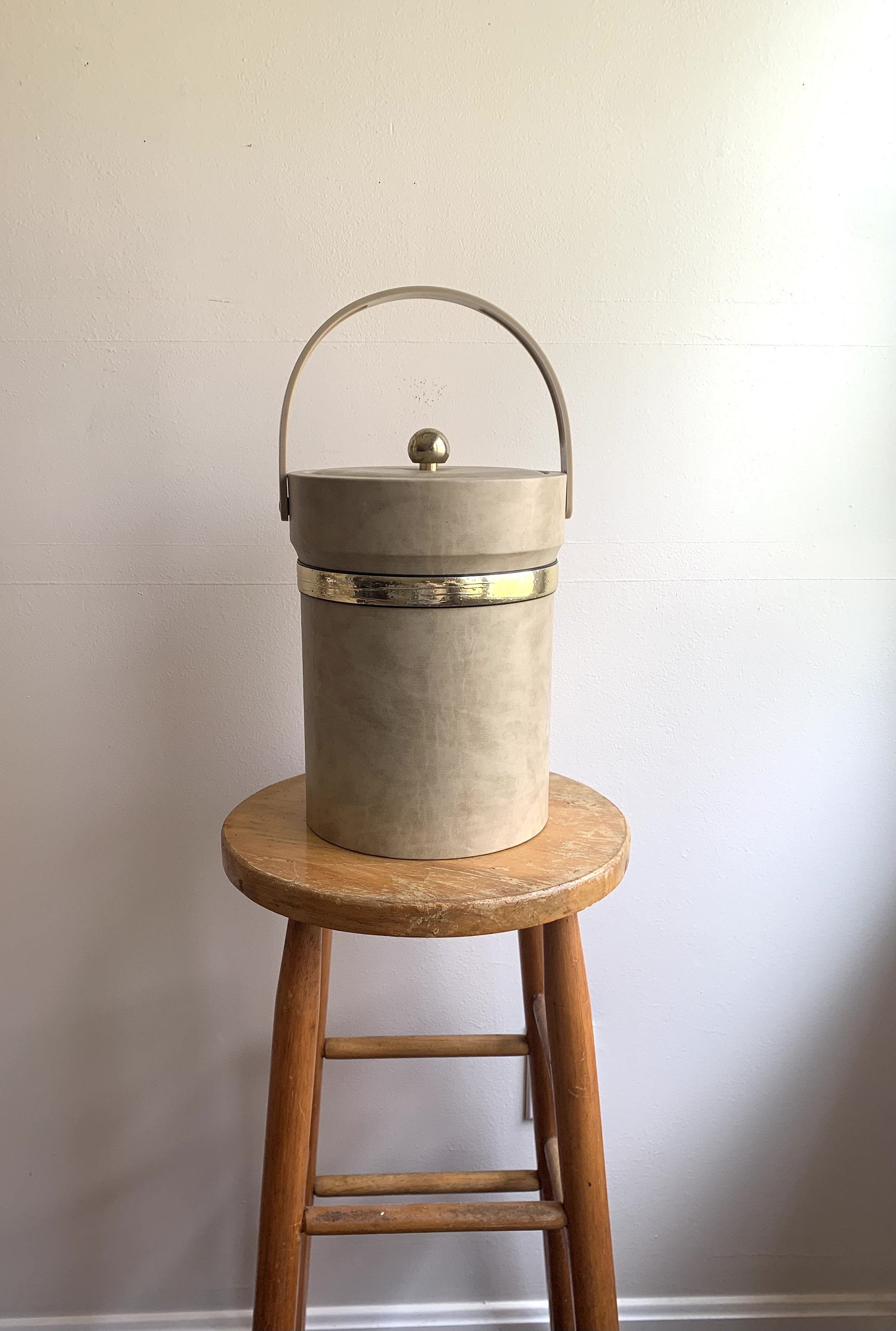 Vintage Vinyl Ice Bucket / Shelton Ware Ice Bucket / Tall Beige Ice ...