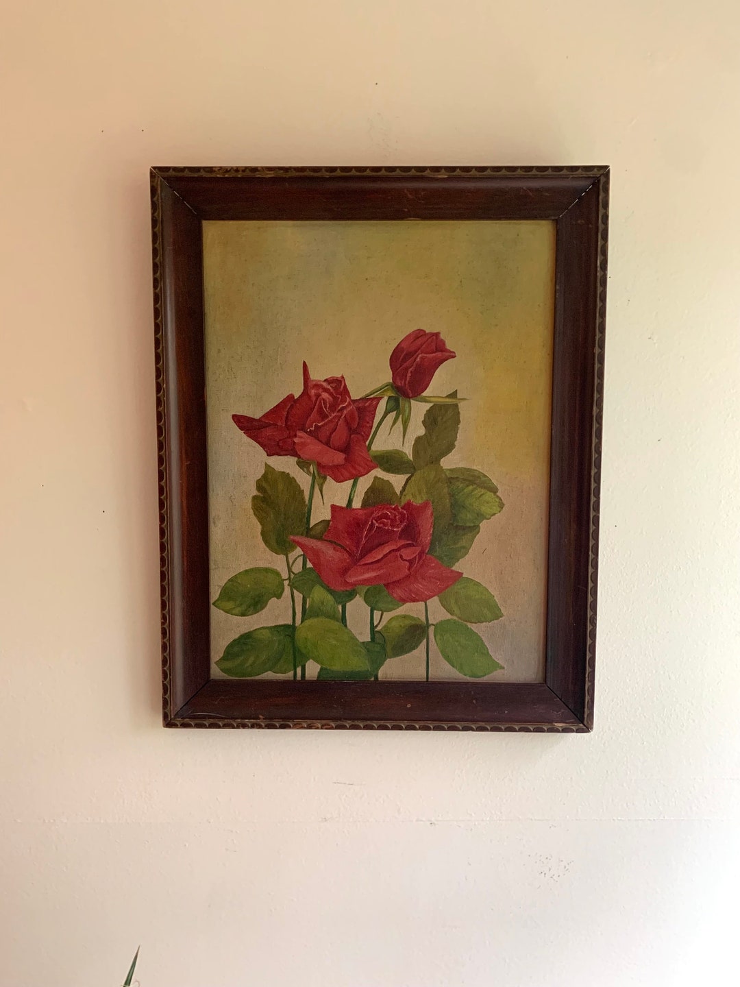 Vintage Framed Rose Painting / Floral Painting / Vintage Original Rose ...