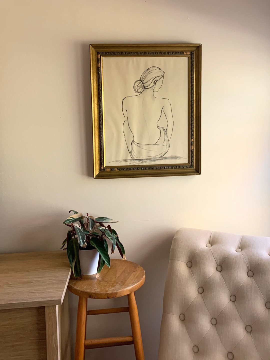 Female Figure Line Drawing/ Vintage Framed Art/20x24 Framed Art/woman's ...