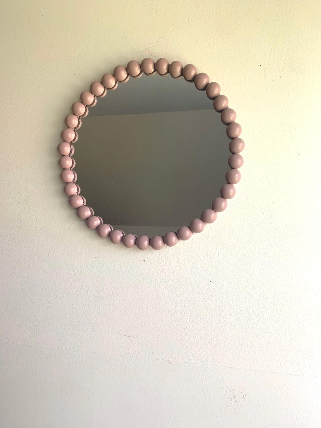 Pink Bobbin Mirror/ Round Pink Mirror/ Modern Wooden Mirror / Unique ...