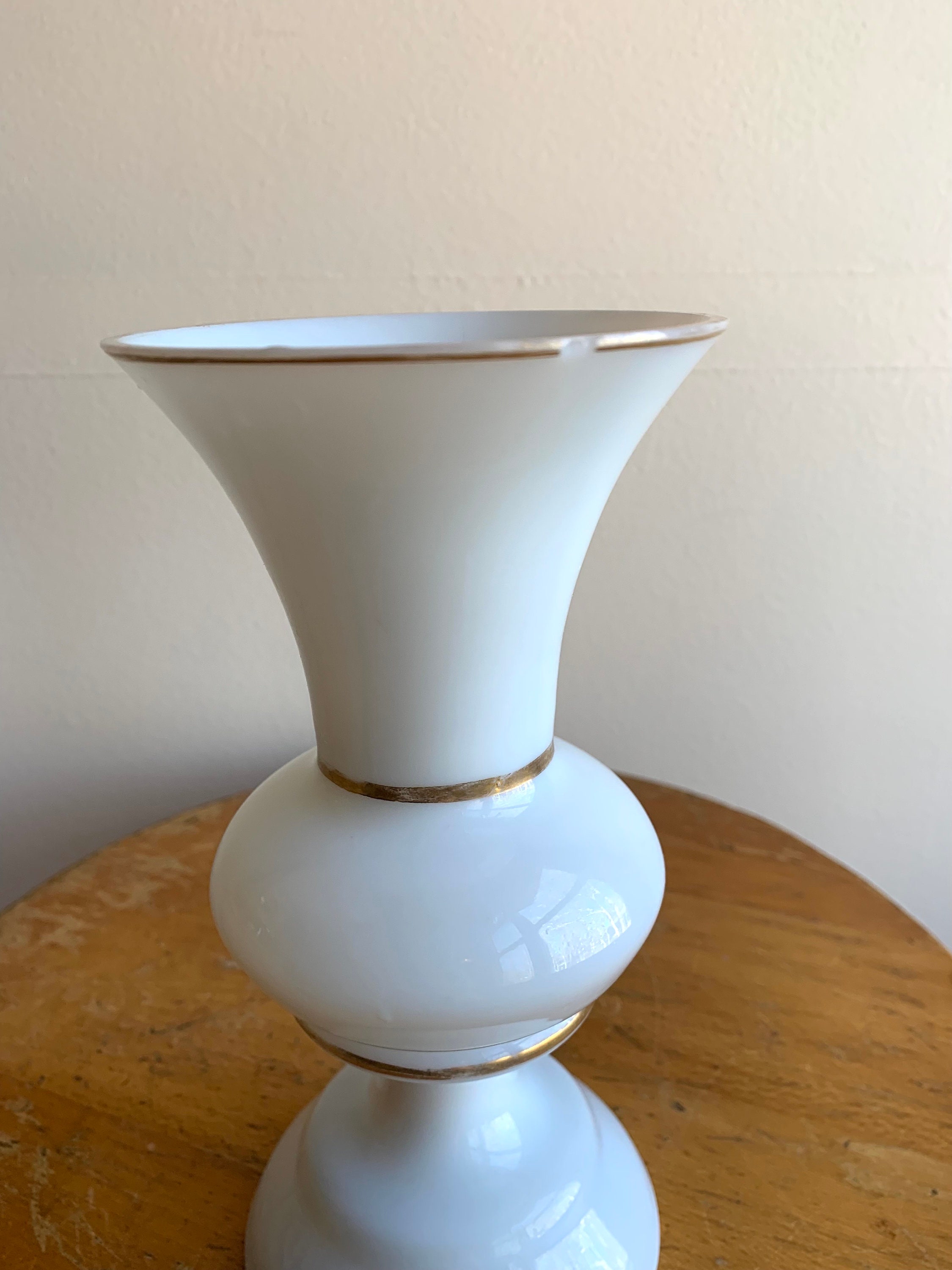 Vintage White Opaline Vase With Gold Trim/ Vintage Bristol Glass Vase ...