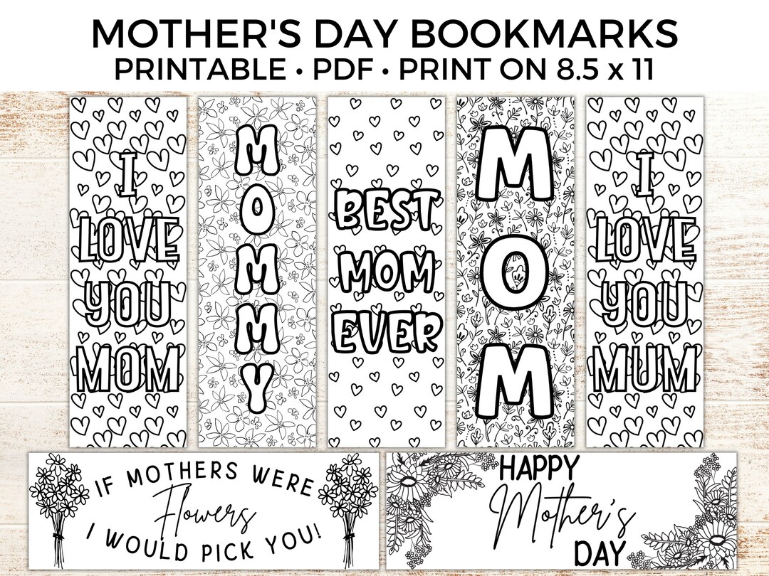 Mother's Day Coloring Bookmarks, DIY Gift for Mom, Present From Kid ...