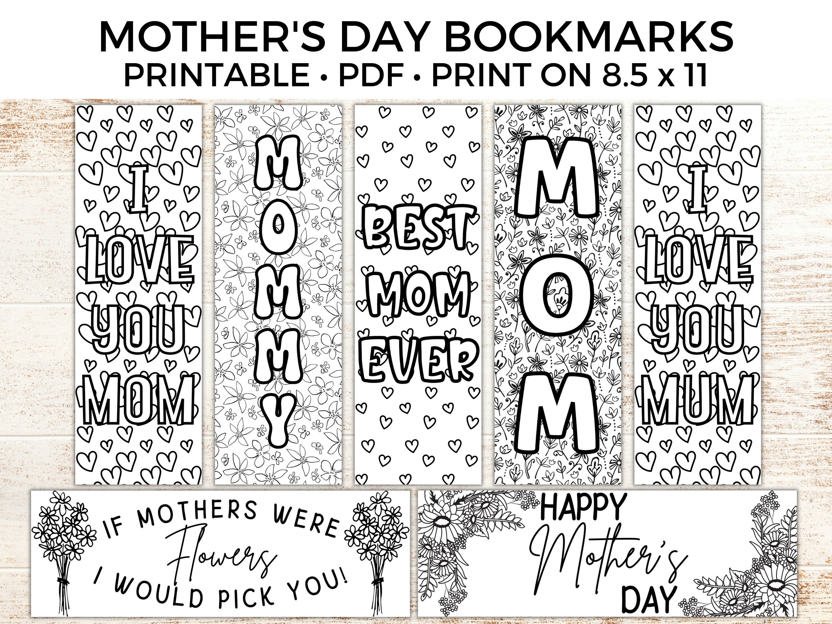 Mother's Day Coloring Bookmarks, DIY Gift for Mom, Present From Kid ...