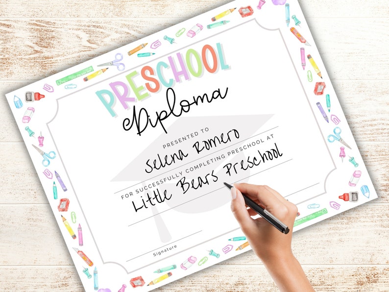 Fillable Preschool Diploma, Preschool Graduation, Preschool Certificate ...