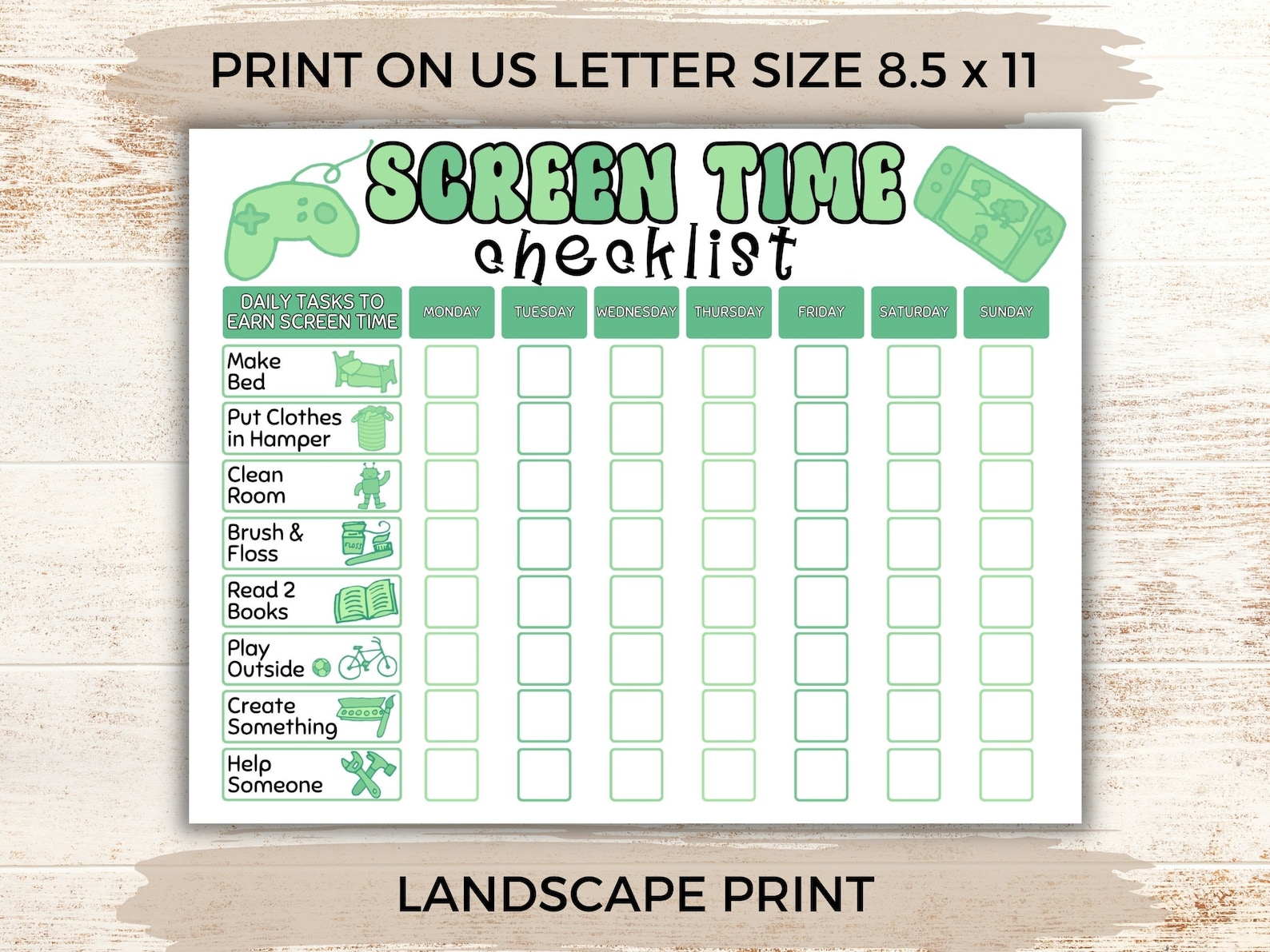 Screen Time Checklist, Screen Time Chart Checklist, Printable Screen ...