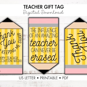 Teacher Appreciation Printable Tags, Thank You Gift Tags Printable ...