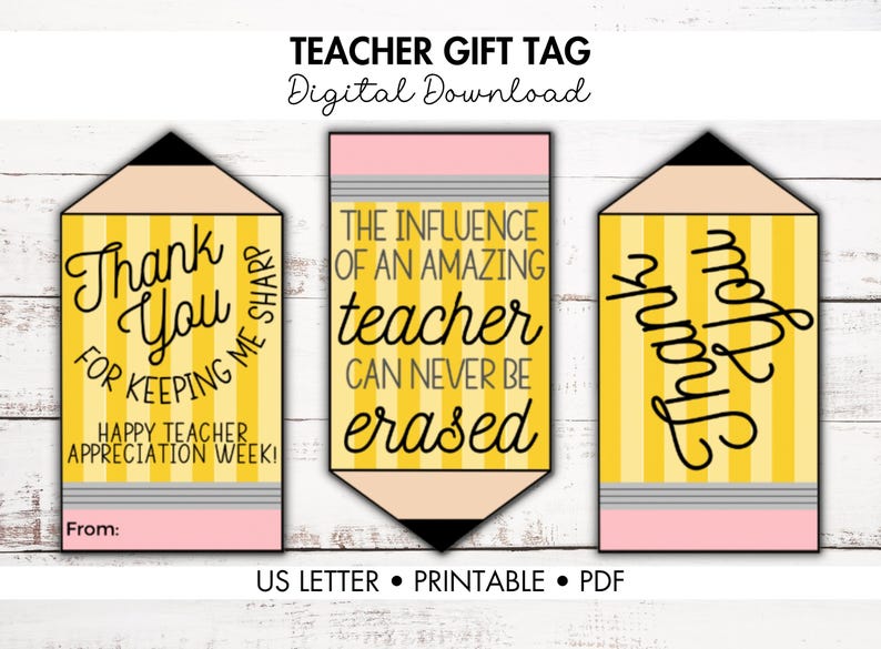 Teacher Appreciation Printable Tags, Thank You Gift Tags Printable ...