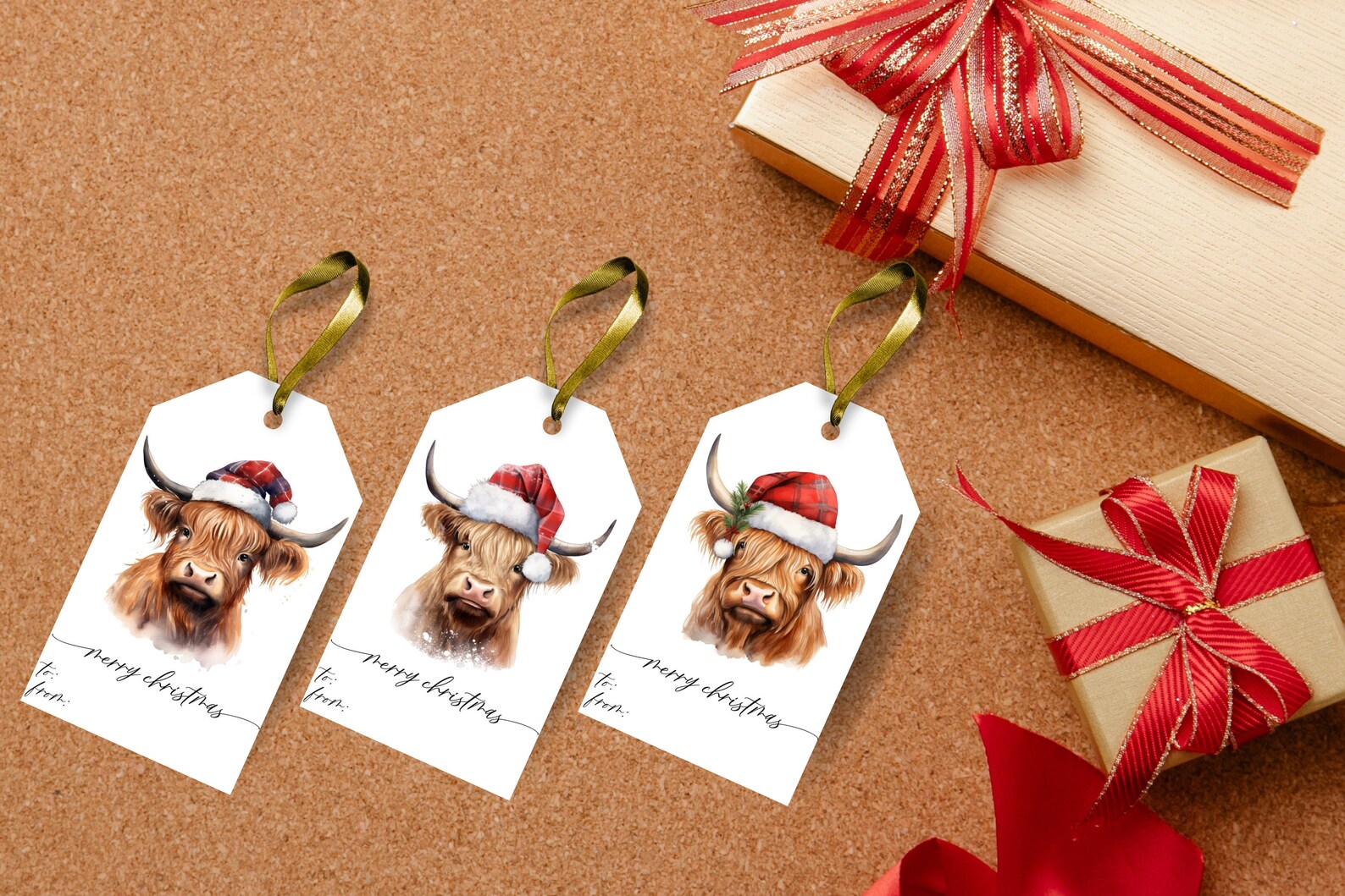 Christmas Highland Cow Gift Tag - Etsy