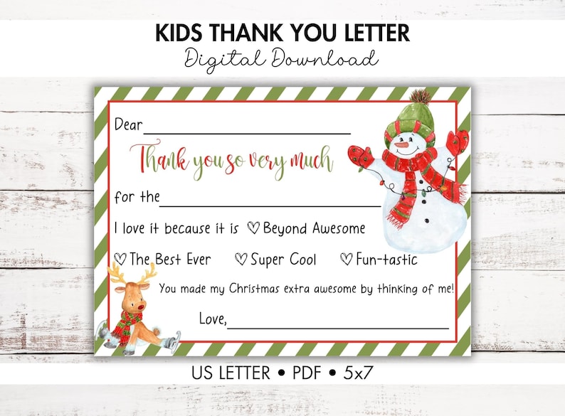 Printable Christmas Thank You Cards for Kids - Etsy