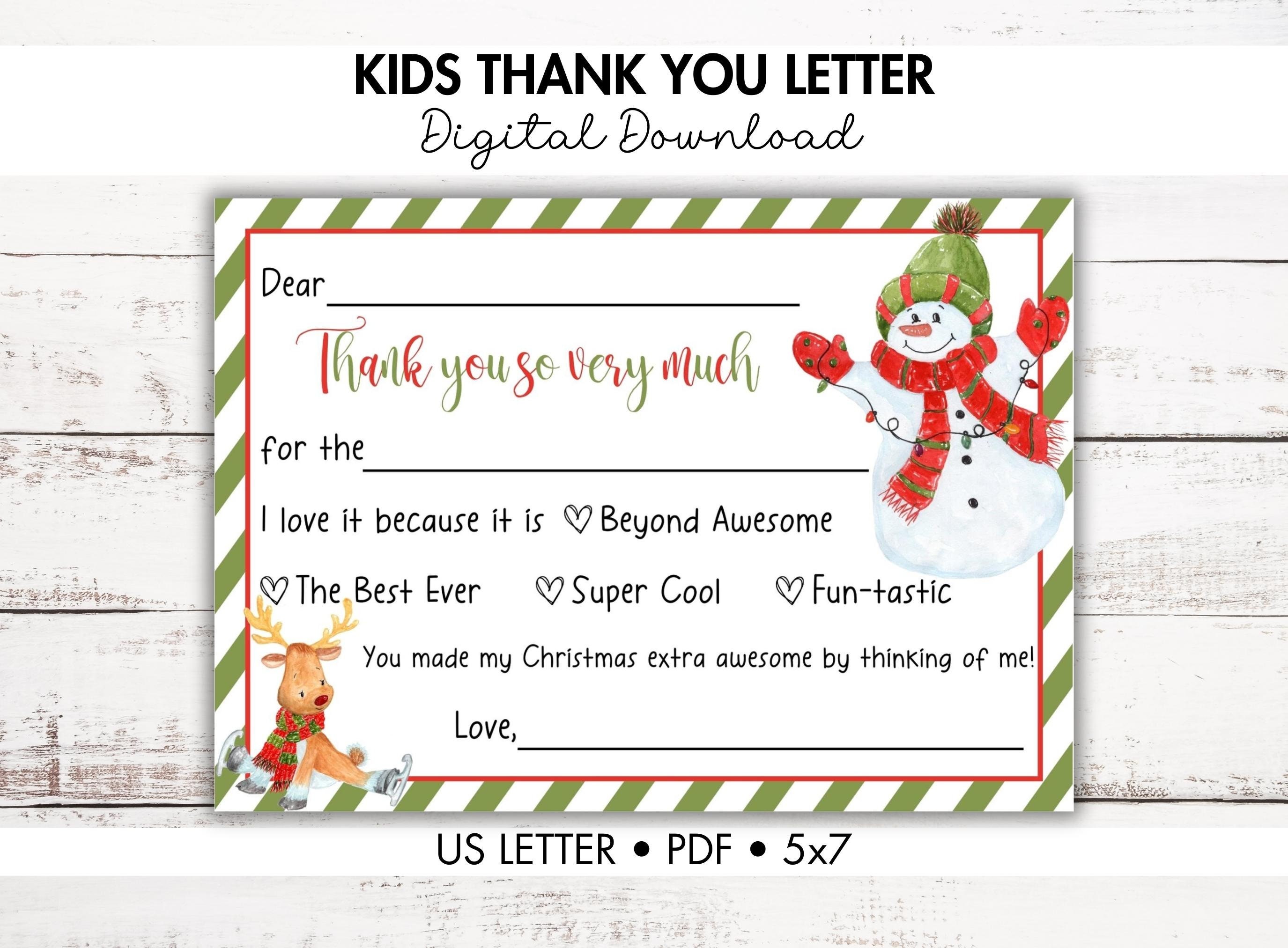 Printable Christmas Thank You Cards for Kids - Etsy