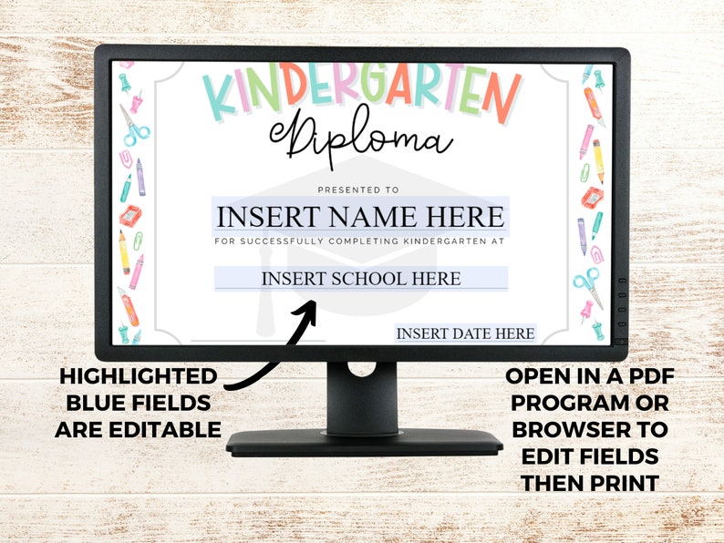 Fillable Kindergarten Diploma, Kindergarten Graduation, Kindergarten ...