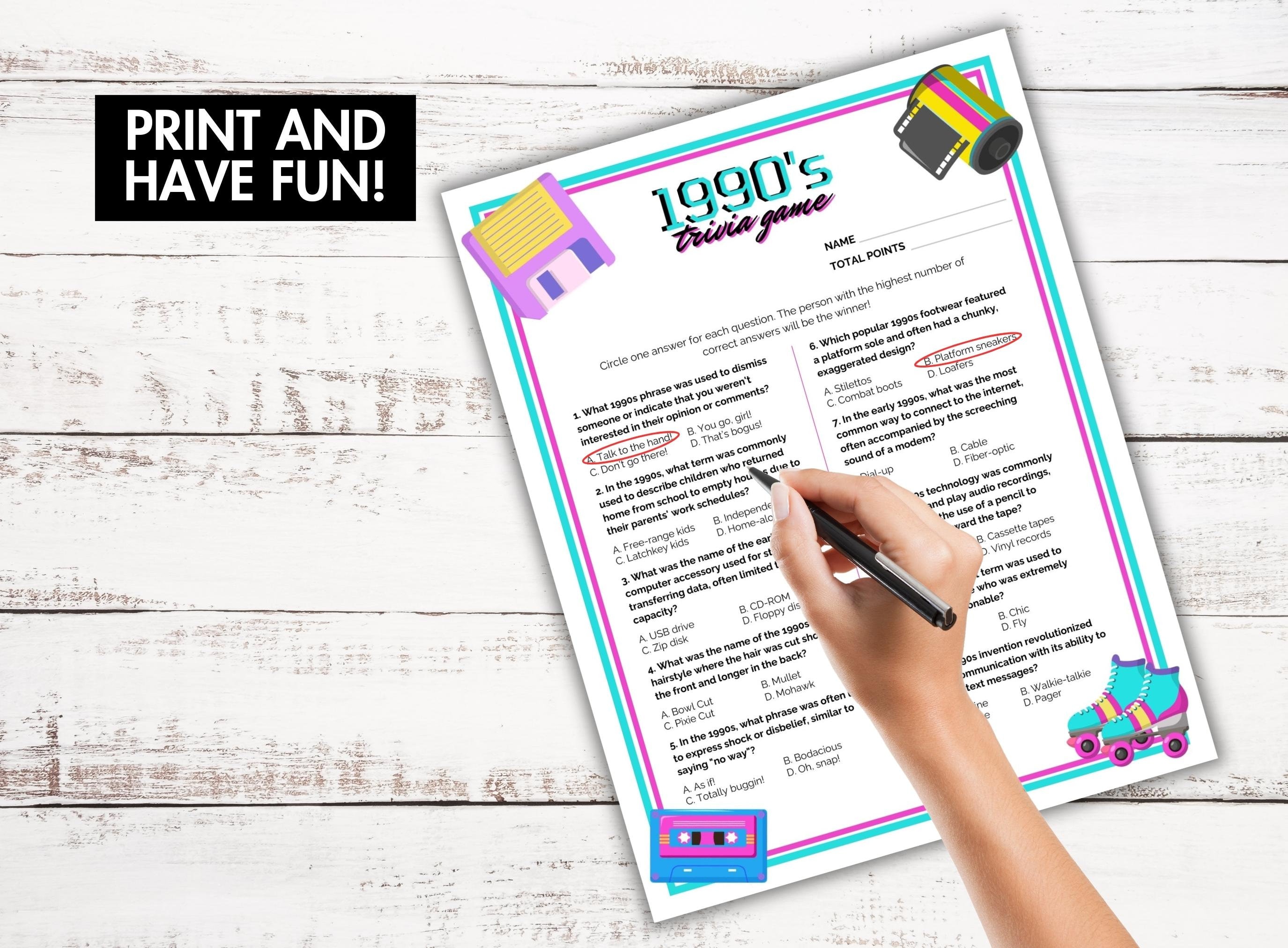 1990s Trivia Game - Etsy