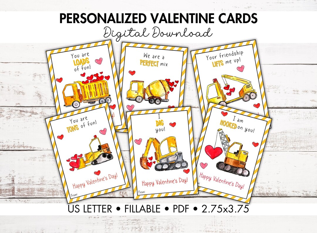 Printable Construction Valentines Personalized - Etsy