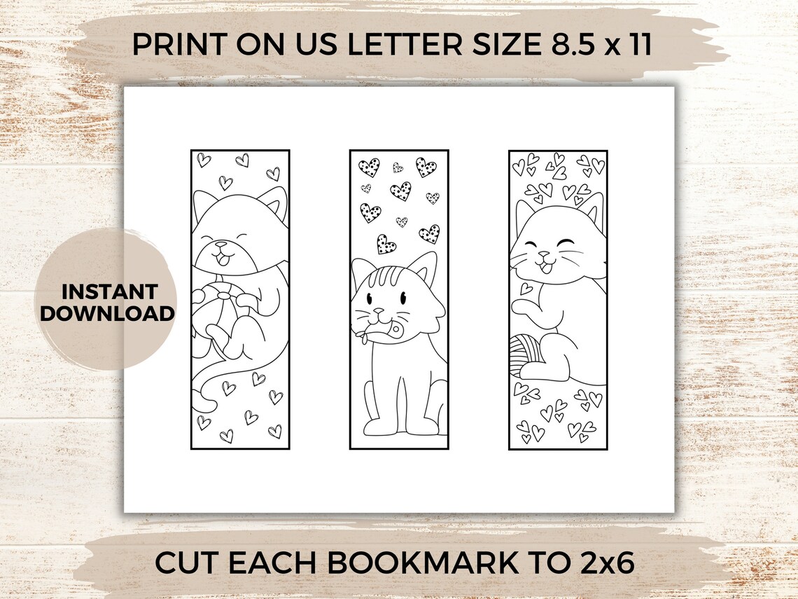 Cat Bookmark, Cat Coloring Bookmarks, DIY Bookmarks, Cat Lovers, Book ...