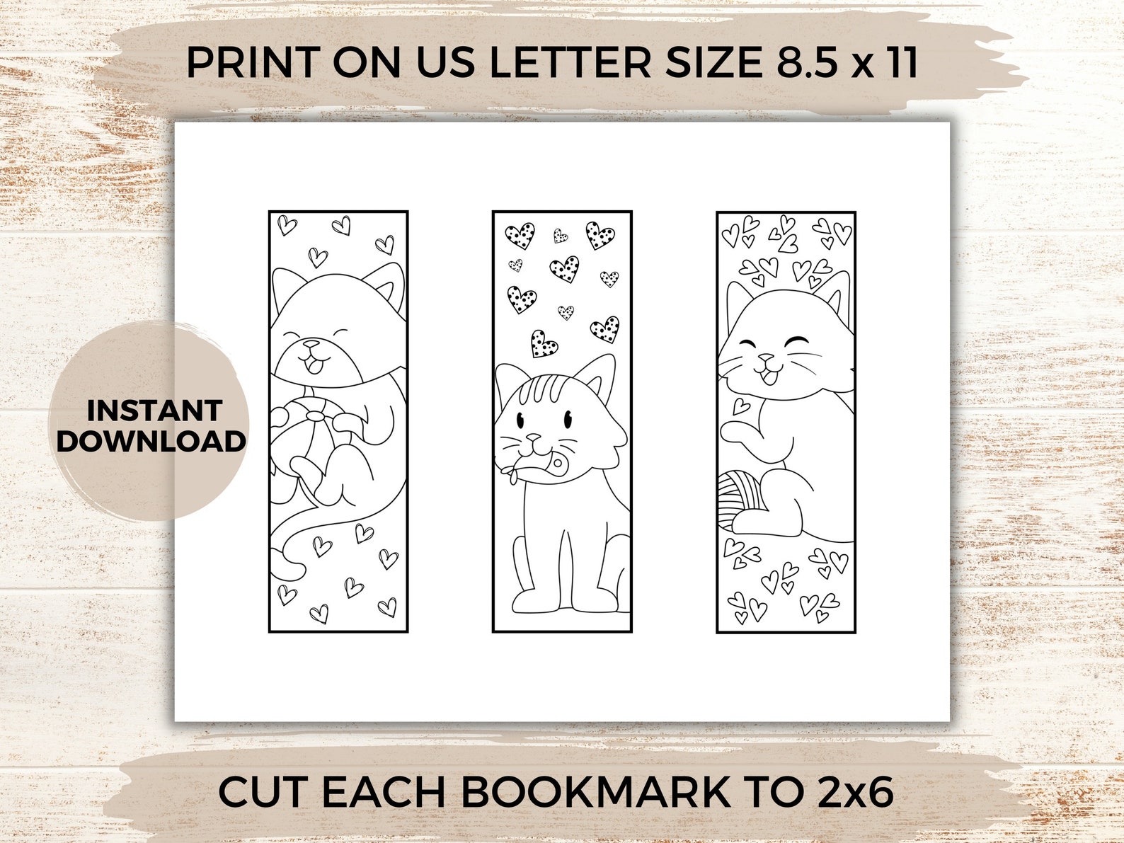 Cat Bookmark, Cat Coloring Bookmarks, DIY Bookmarks, Cat Lovers, Book ...
