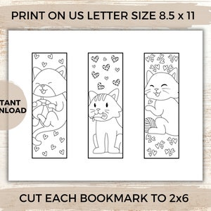 Cat Bookmark, Cat Coloring Bookmarks, DIY Bookmarks, Cat Lovers, Book ...