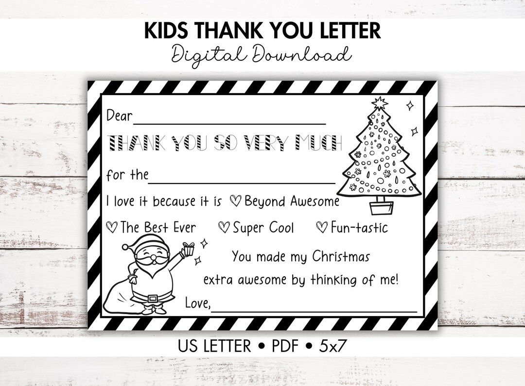 Printable Coloring Christmas Thank You Cards for Kids - Etsy