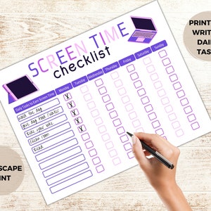 Screen Time Checklist, Screen Time Chart Checklist, Editable Printable ...