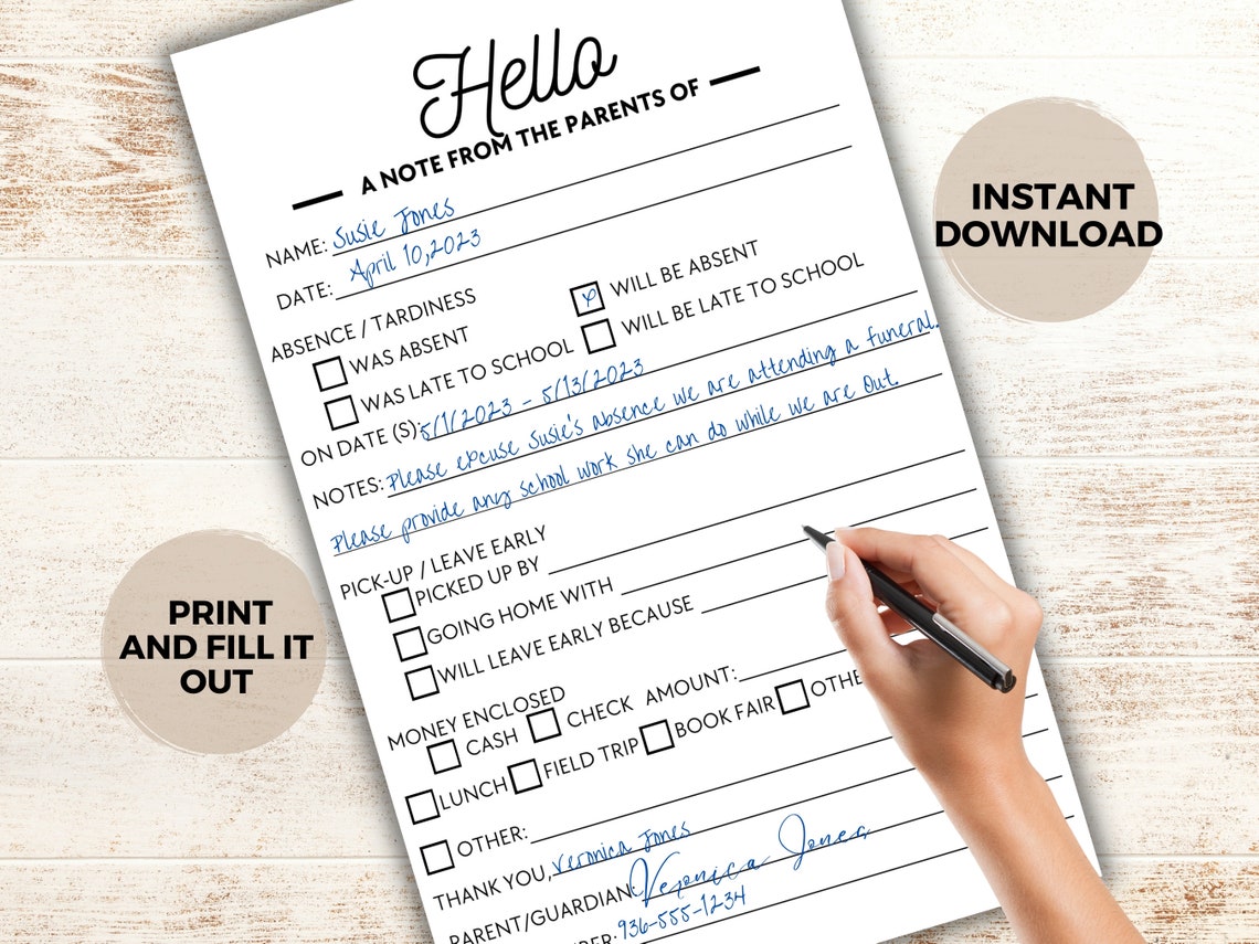 School Note From Home, School Excuse Note, Printable School Notes, Note ...