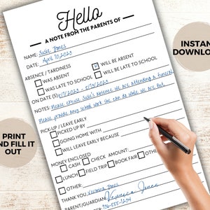 School Note From Home, School Excuse Note, Printable School Notes, Note ...