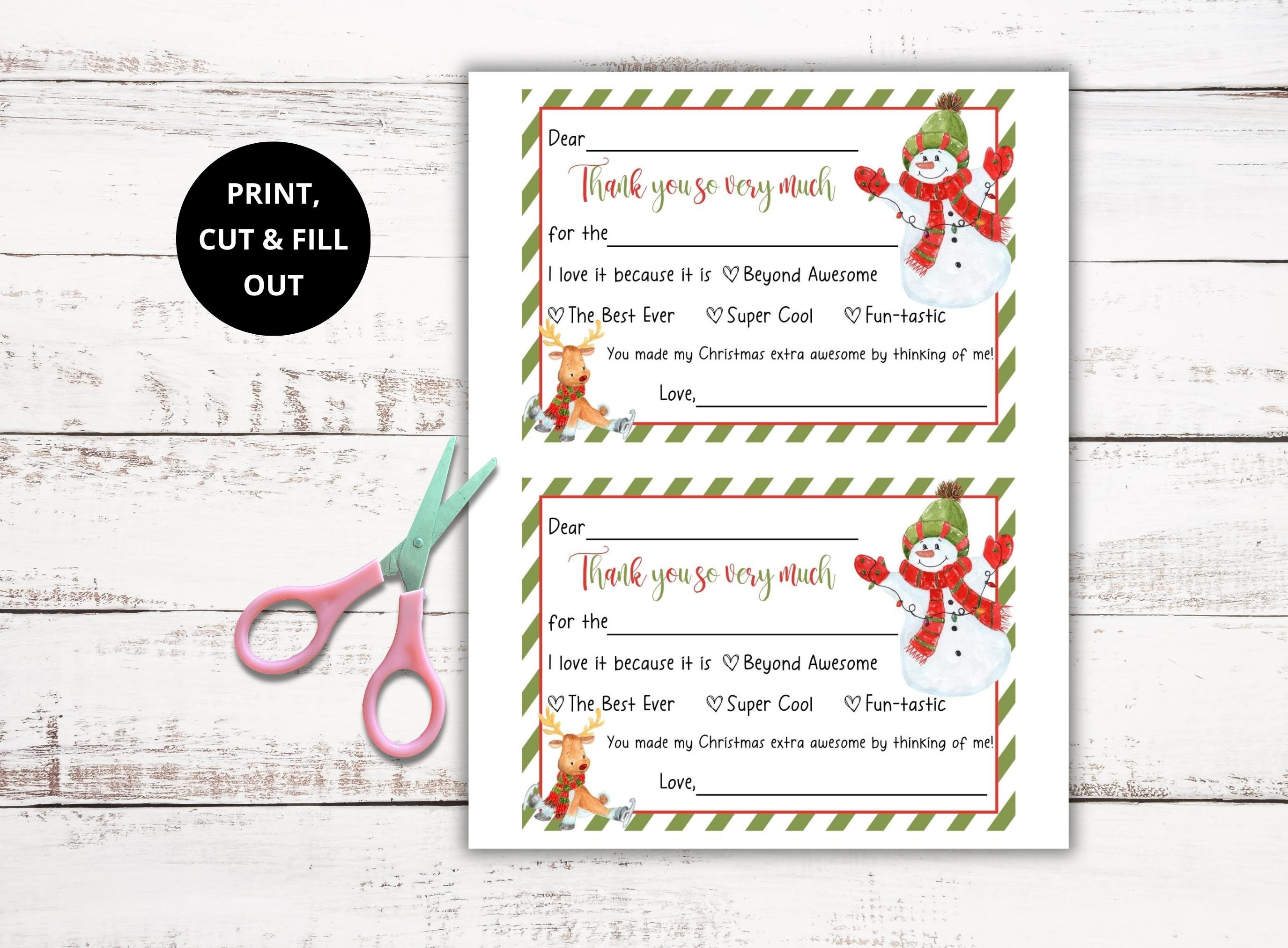 Printable Christmas Thank You Cards for Kids - Etsy