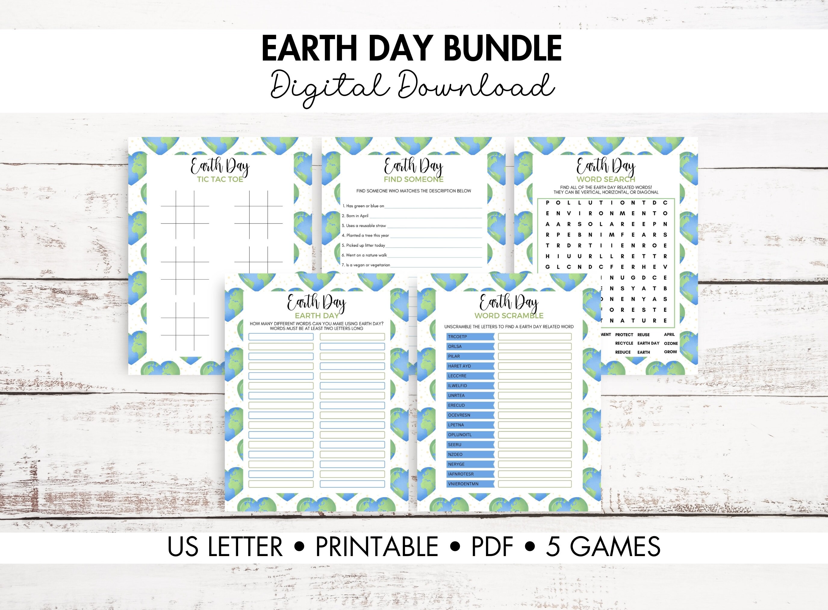 Earth Day Game Bundle, Earth Day Printable Game for Kids & Adults ...