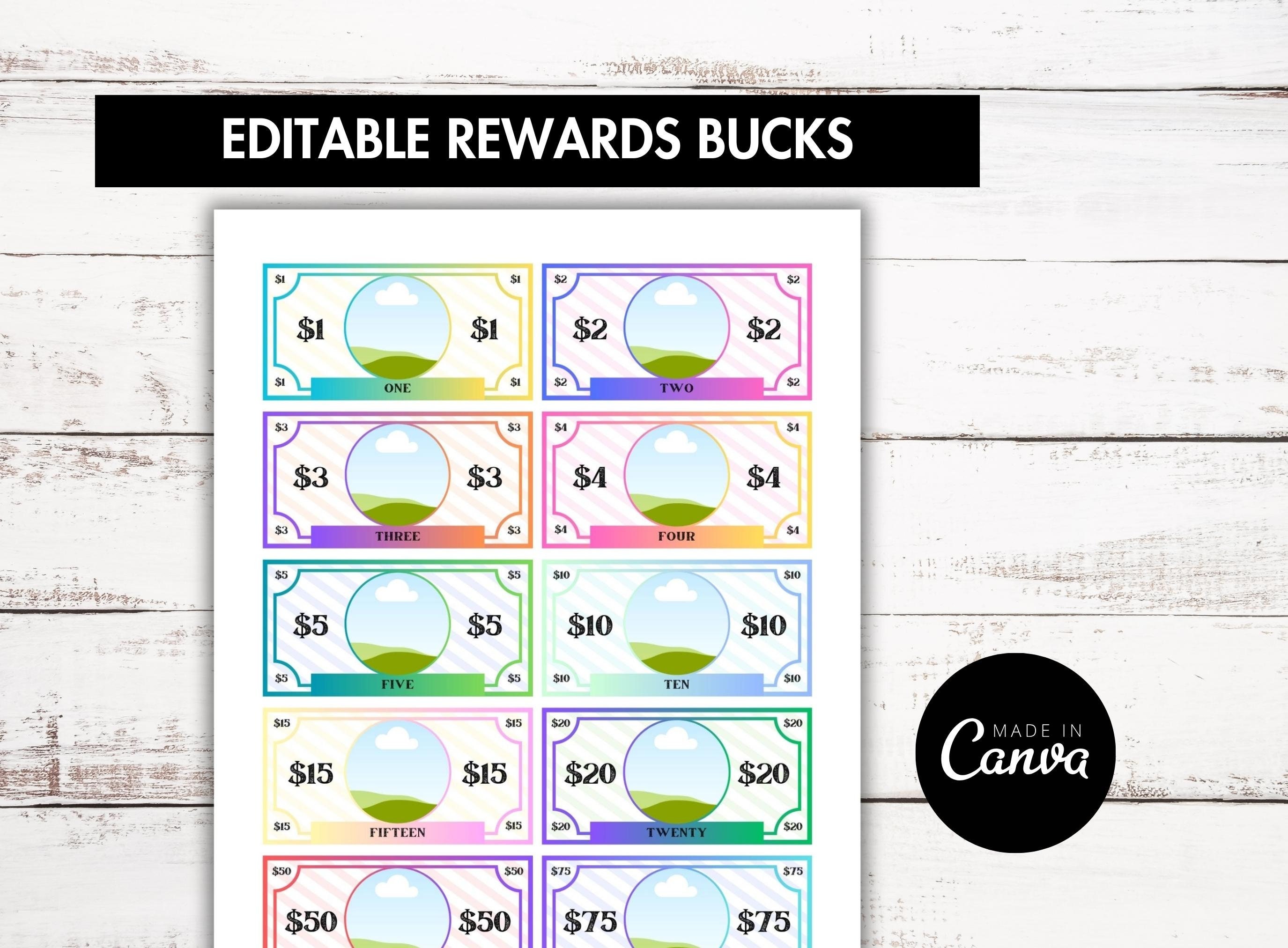Editable Kids Reward Bucks - Etsy