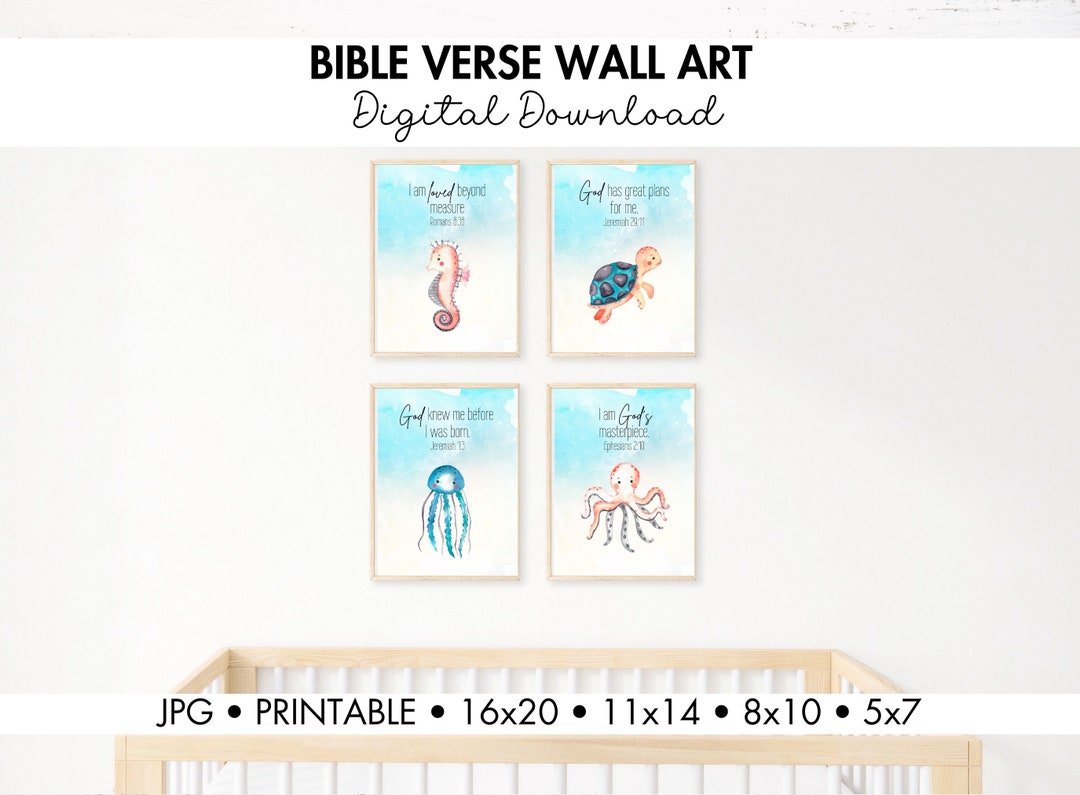 Kids Bible Verse Prints, Ocean Wall Art, Christian Nursery Decor ...