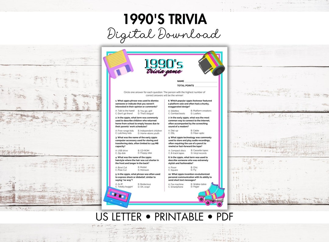 1990s Trivia Game - Etsy