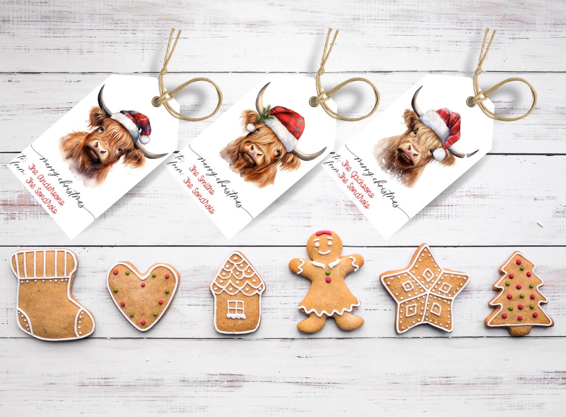 Christmas Highland Cow Gift Tag - Etsy