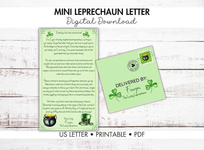 Mini Leprechaun Letter, St Patrick's Day Letter, 2 Mini Letters, St ...
