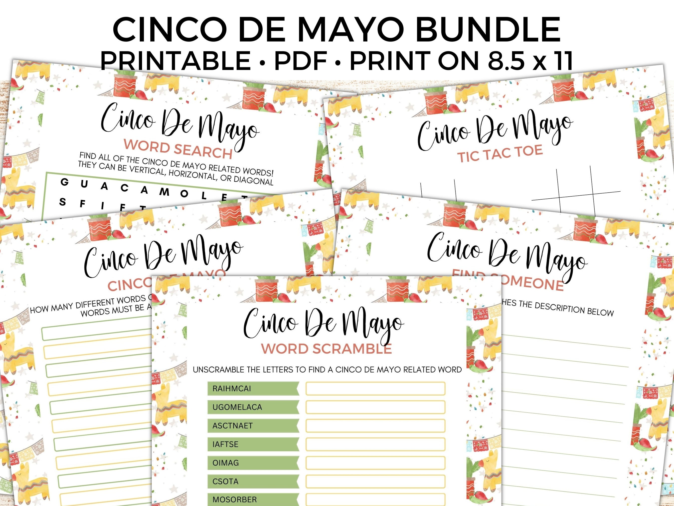 5 Cinco De Mayo Games Bundle, Fun Printable Game, Cinco De Mayo ...