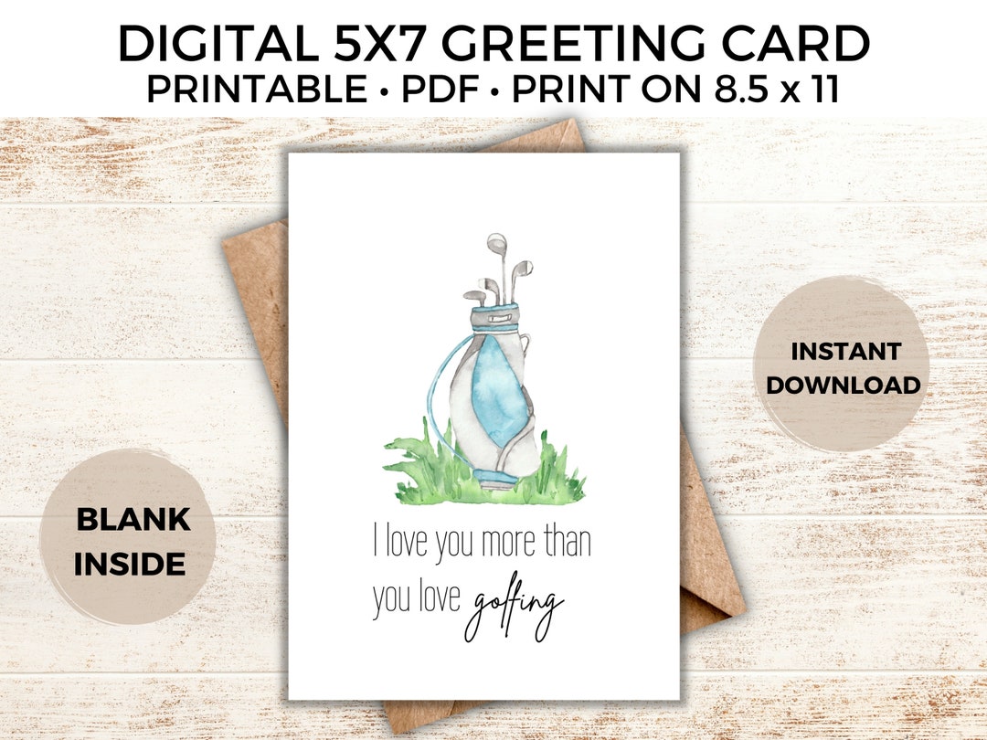 Golf Greeting Card, Digital Download, PDF, Golfing, Printable, Husband ...