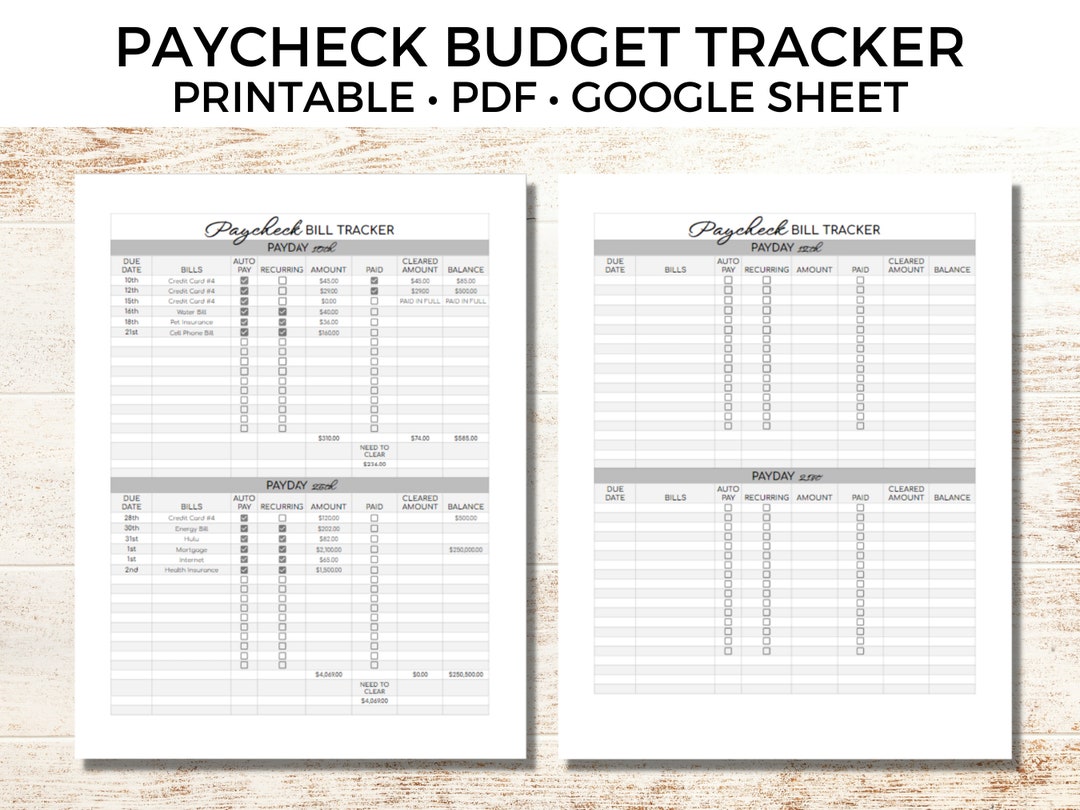 Paycheck Bill Tracker , Digital Download L Printable , PDF and Google ...