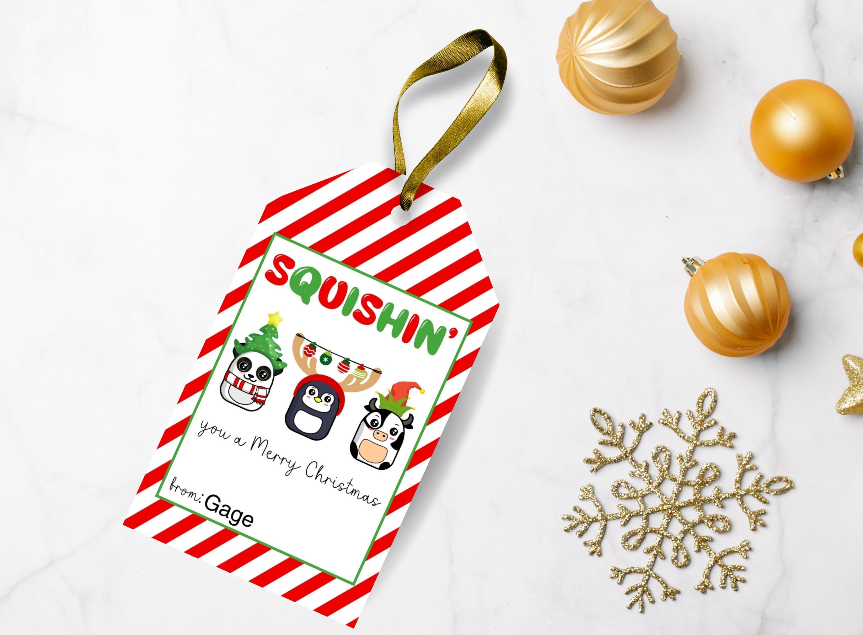 Squishin You a Merry Christmas Gift Tags - Etsy